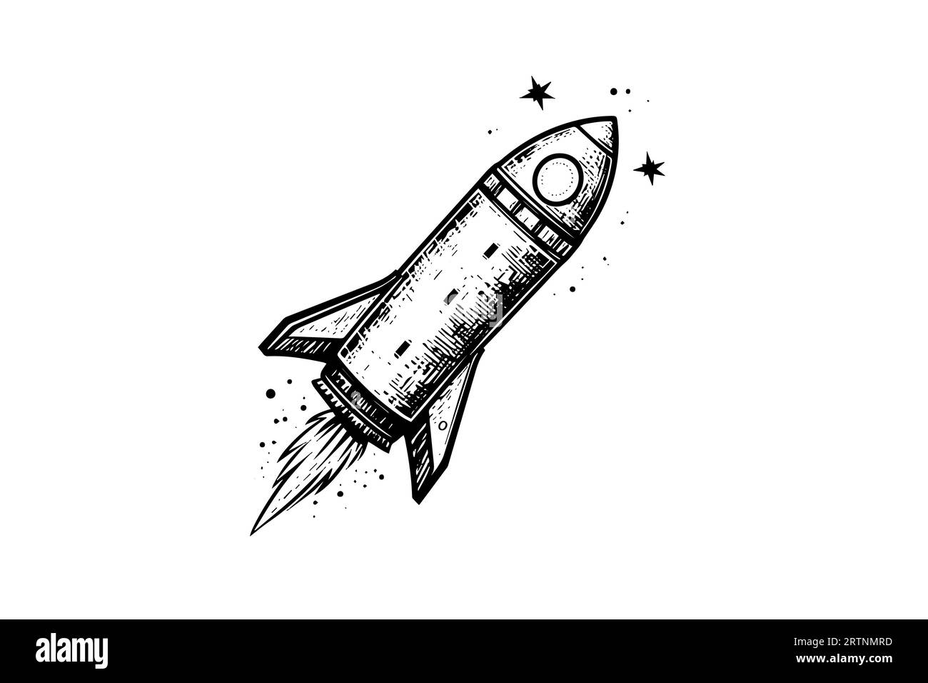 Blowing space rocket sketch engraving style vector illustration Stock ...