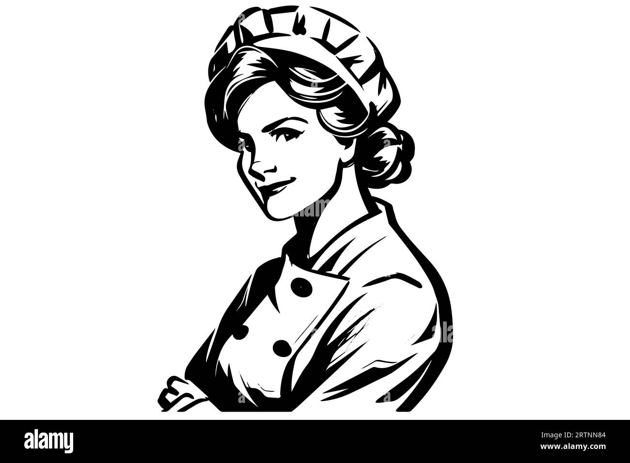 Female baker hand drawn illustration Black and White Stock Photos ...