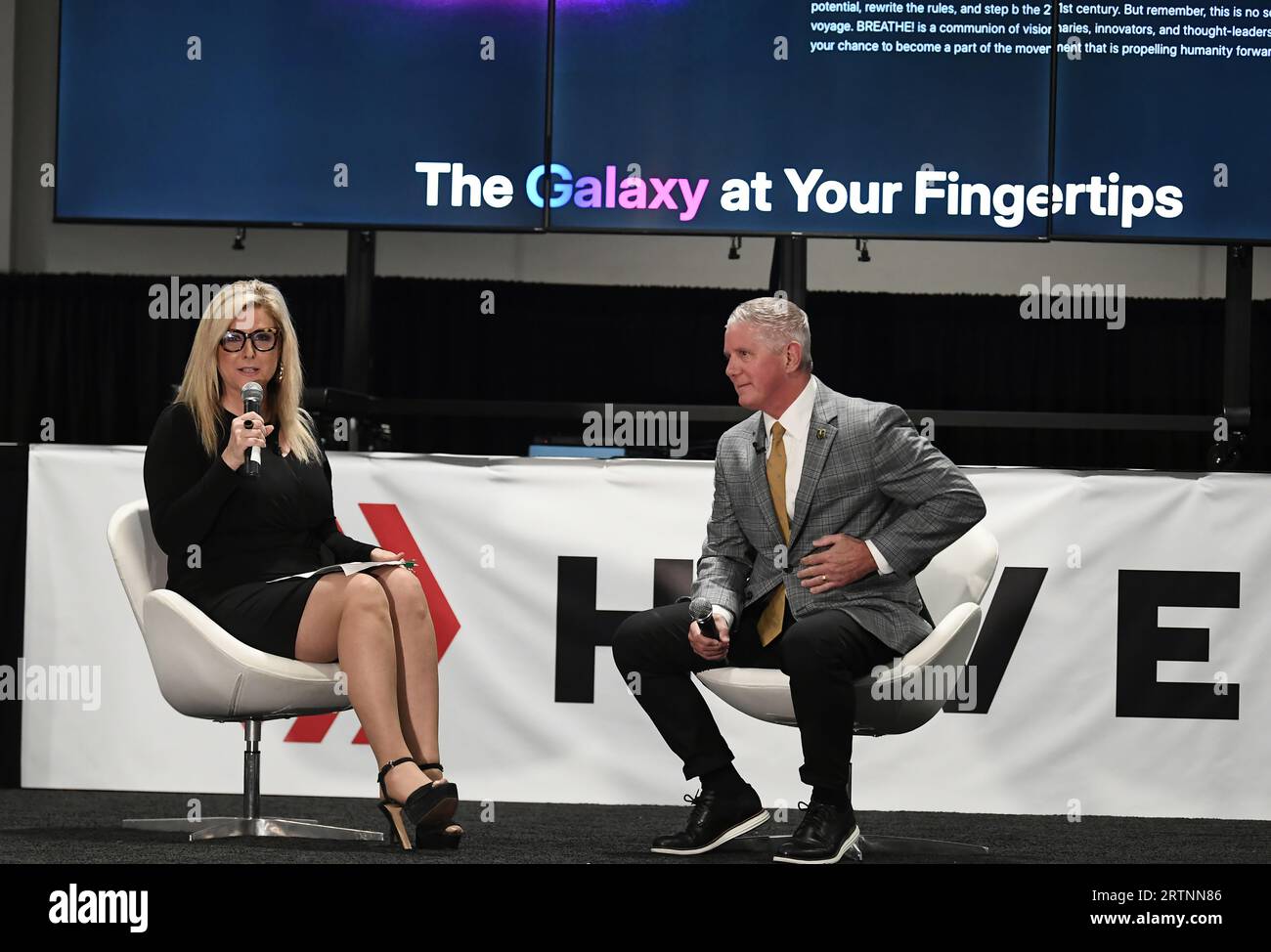 Las Vegas, USA. 13th Sep, 2023. Television news anchor Tricia Keen (L ...