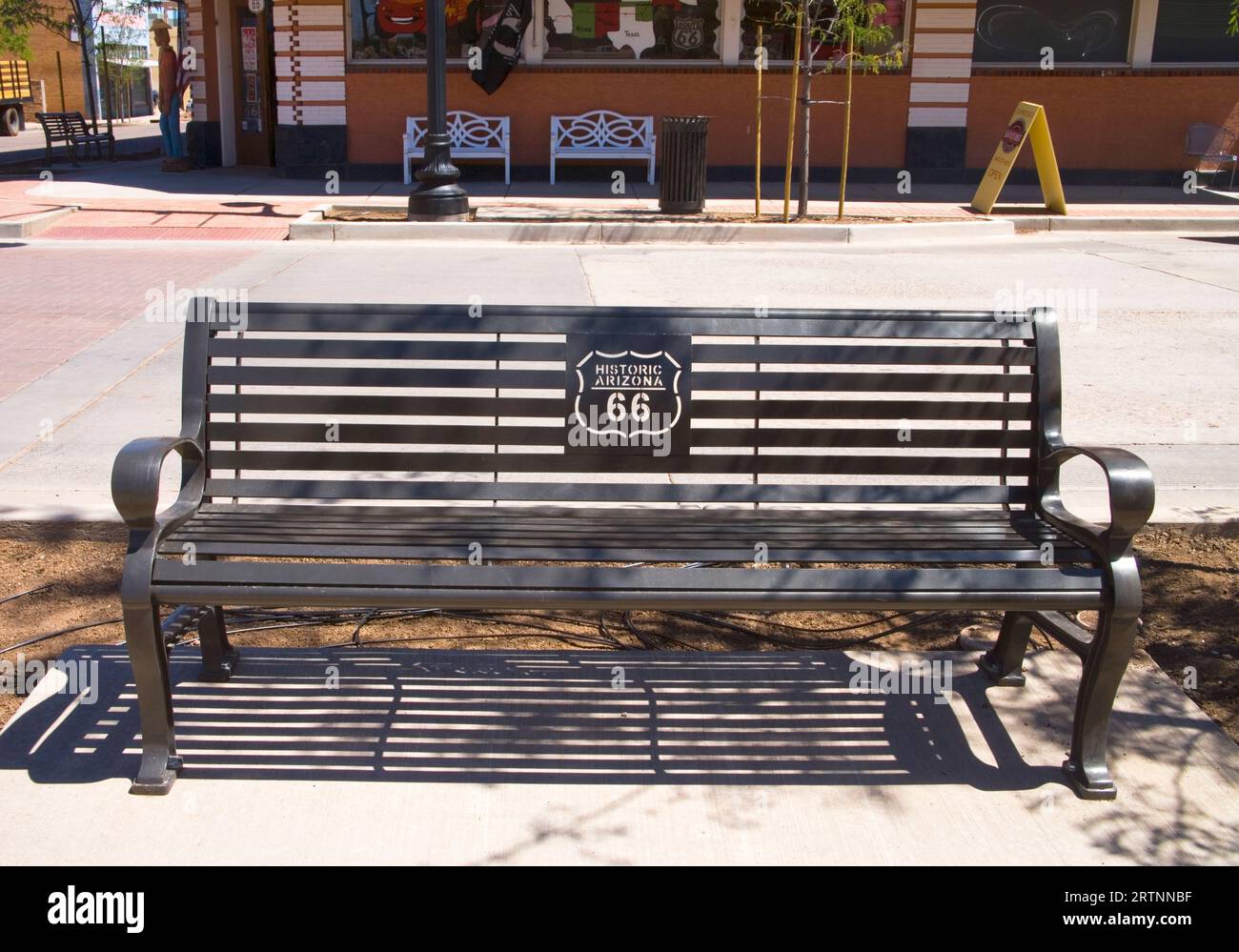 a bench in winslow on route 66 arizona Stock Photo - Alamy
