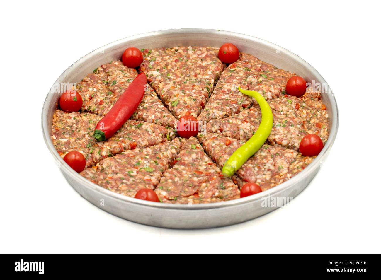 Minced meat tray kebab isolated on white background. Tray kebab, famous ...