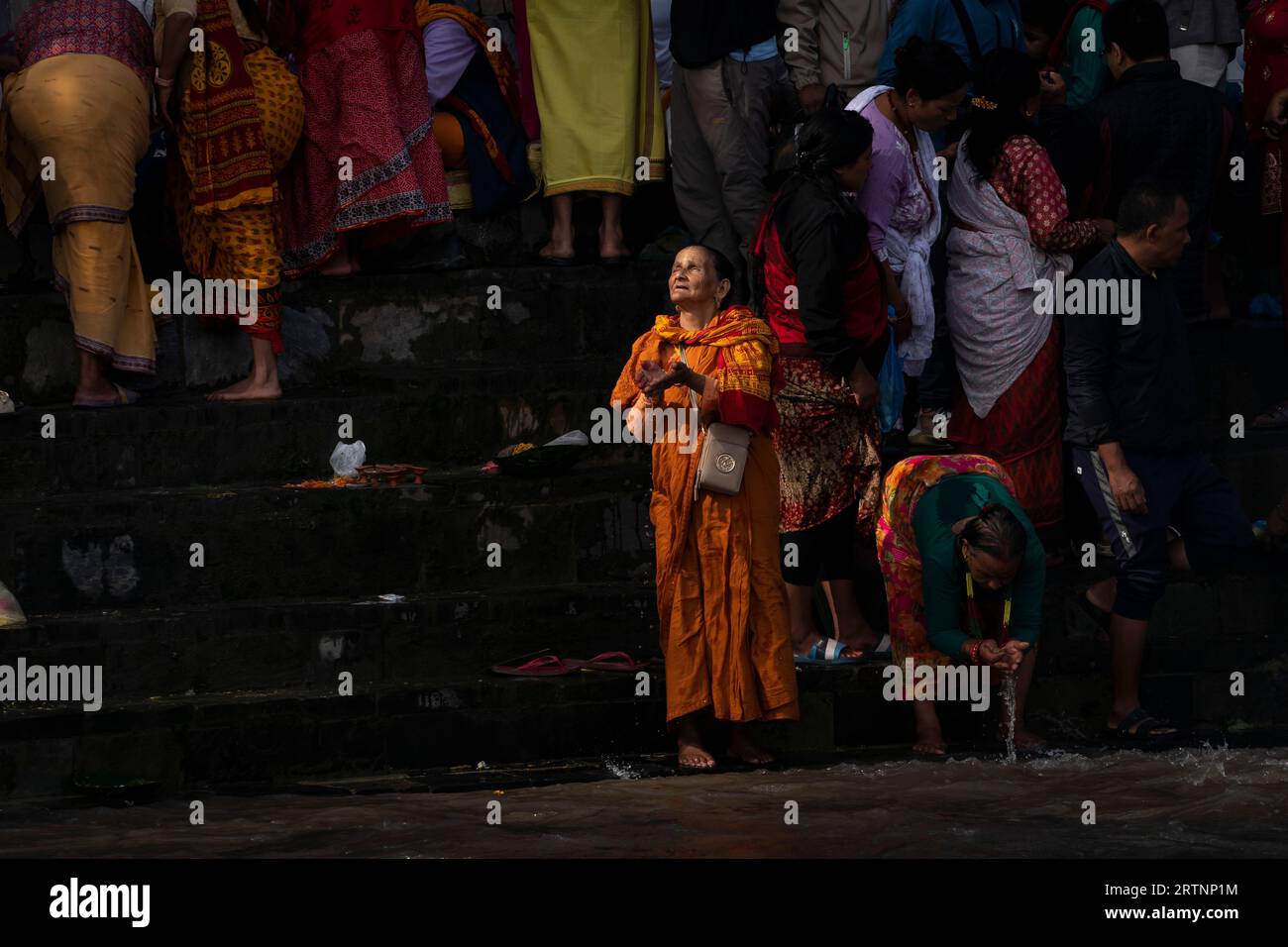 Kathmandu, Nepal. 14th Sep, 2023. A devotee offers prayers during Kuse ...