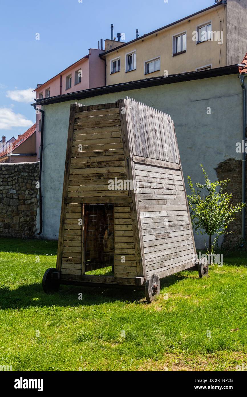 Medieval wooden battering ram device in Bystrzyca Klodzka, Poland Stock ...