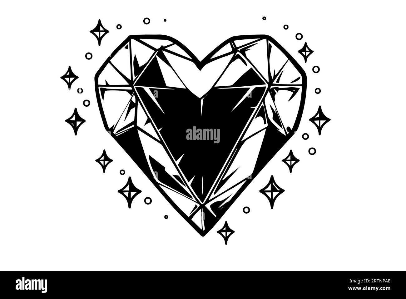 Heart shaped diamond hand drawn ink sketch. Engraved vintage style ...