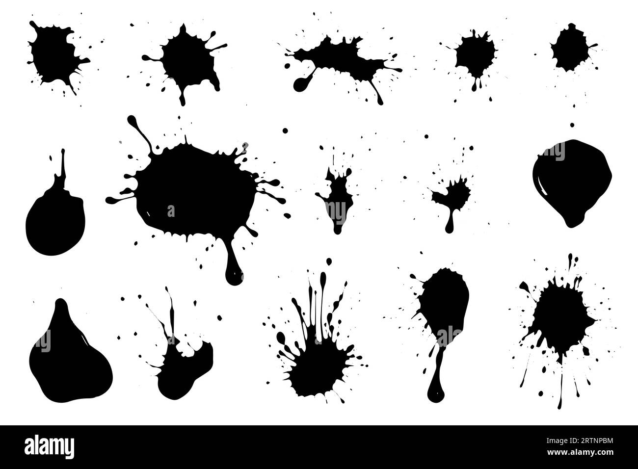 Vector set of ink splashes. Black inked splatter dirt stain splattered ...