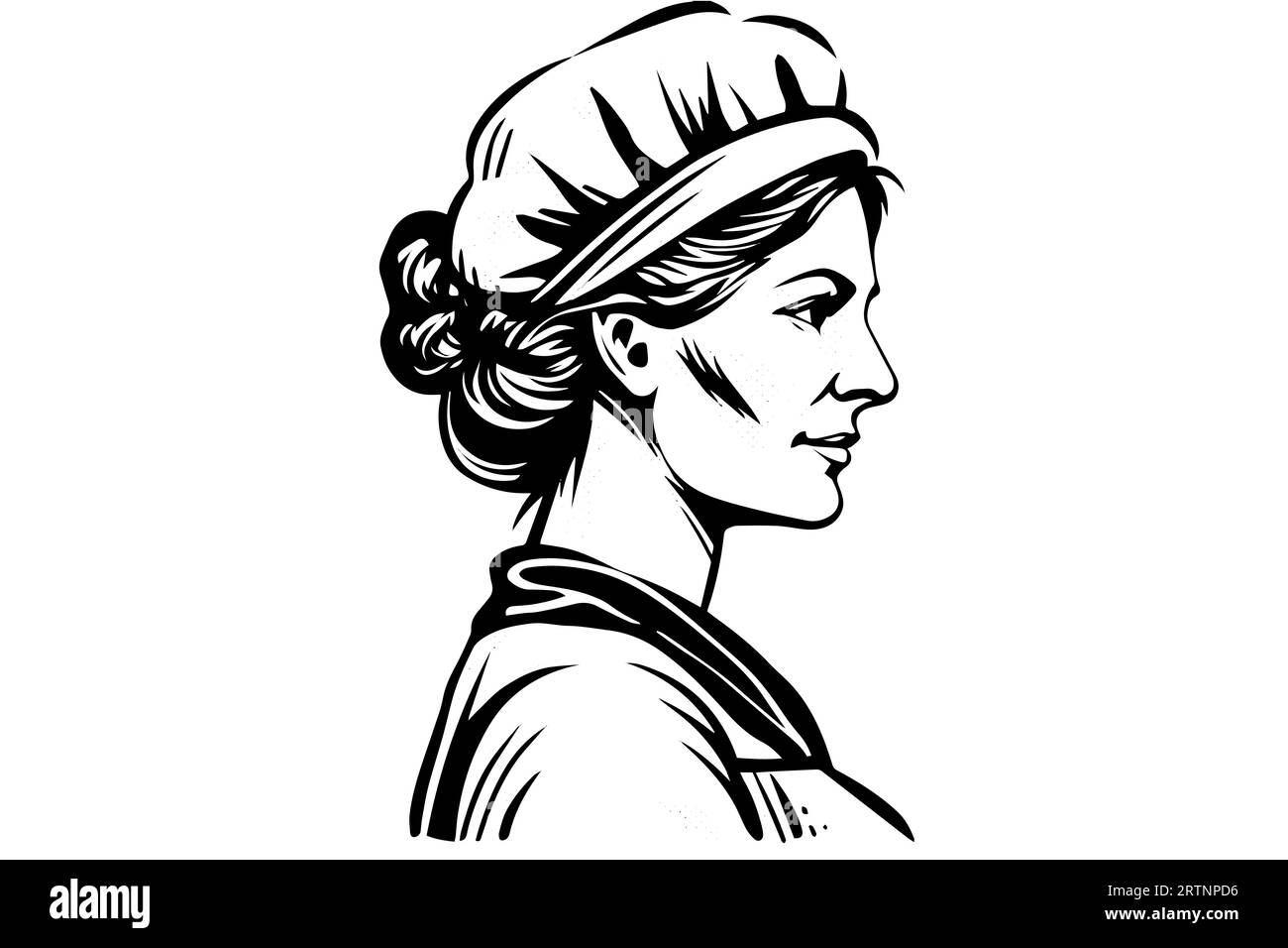 Hand drawn ink sketch of female baker or cook. Design for logotype ...