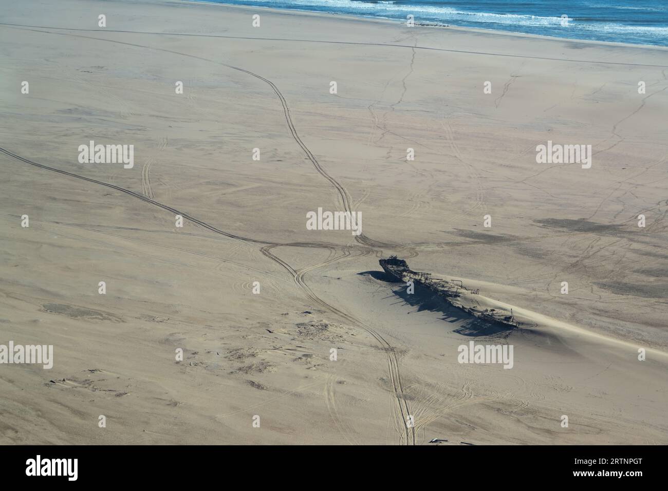 Aerial photography the Namibian coast where the sand dunes meet the ...
