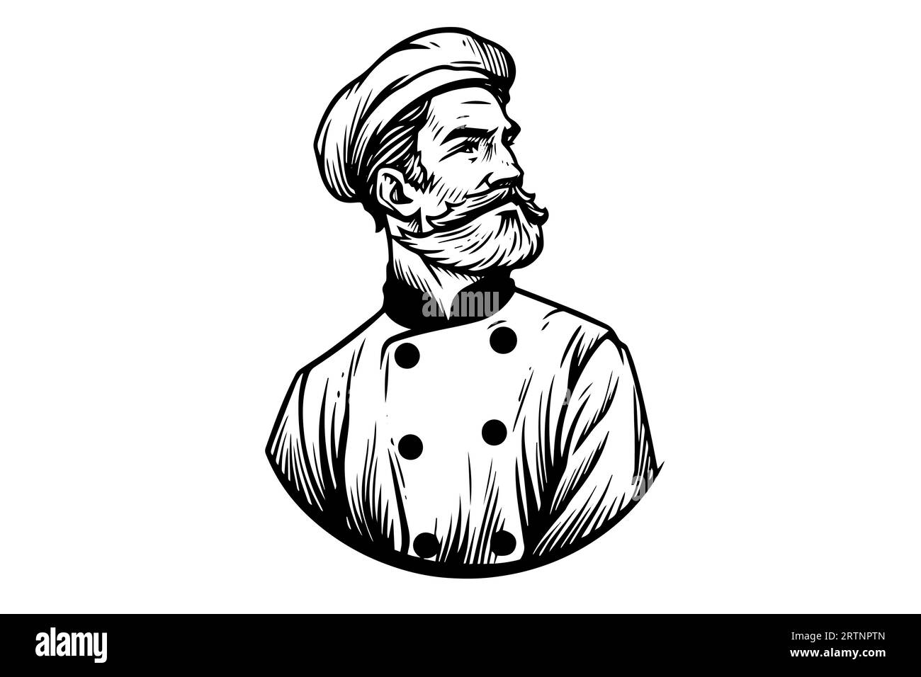 Hand drawn ink sketch of male baker or cook. Design for logotype, icon ...