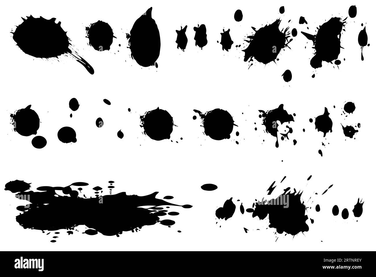 Vector set of ink splashes. Black inked splatter dirt stain splattered ...
