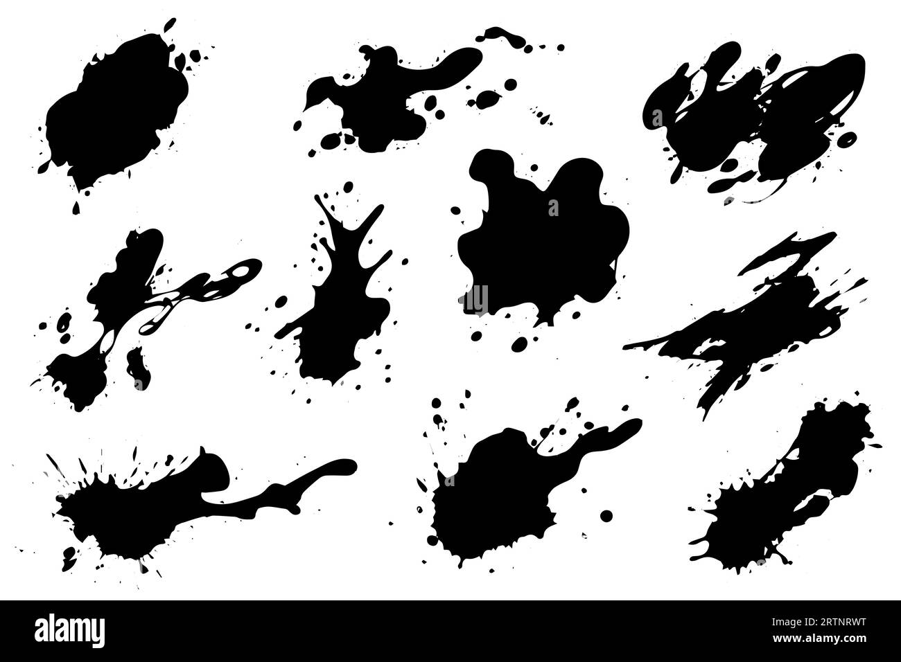Vector set of ink splashes. Black inked splatter dirt stain splattered ...