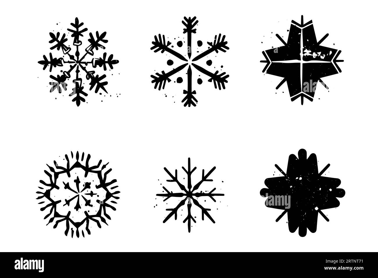 Grunge lino cut snowflakes stamps collection pack. Distressed textures ...