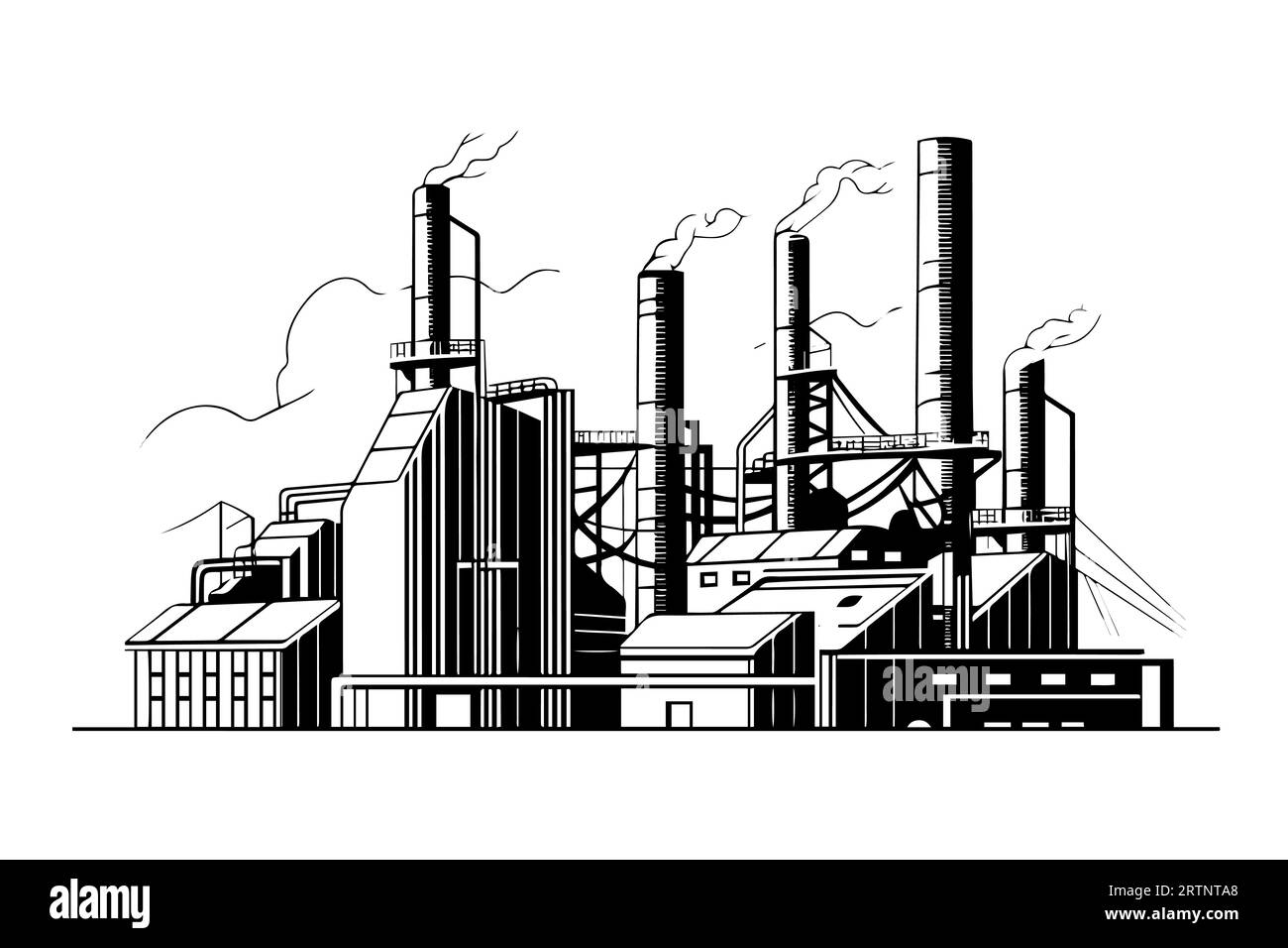 Industrial landscape line engraving style hand drawing ink sketch. Oil ...
