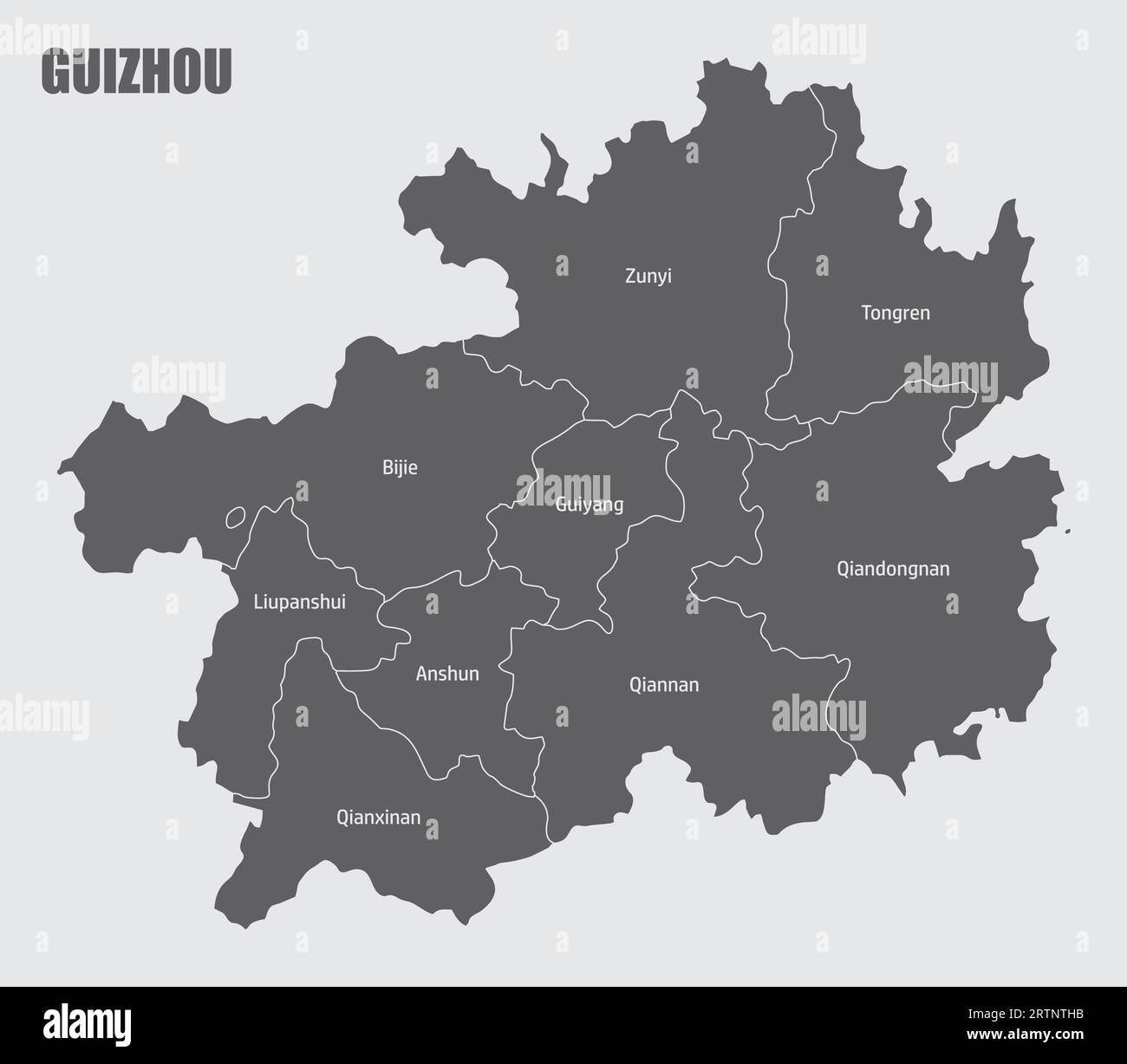 Guizhou province administrative map isolated on gray background, China ...