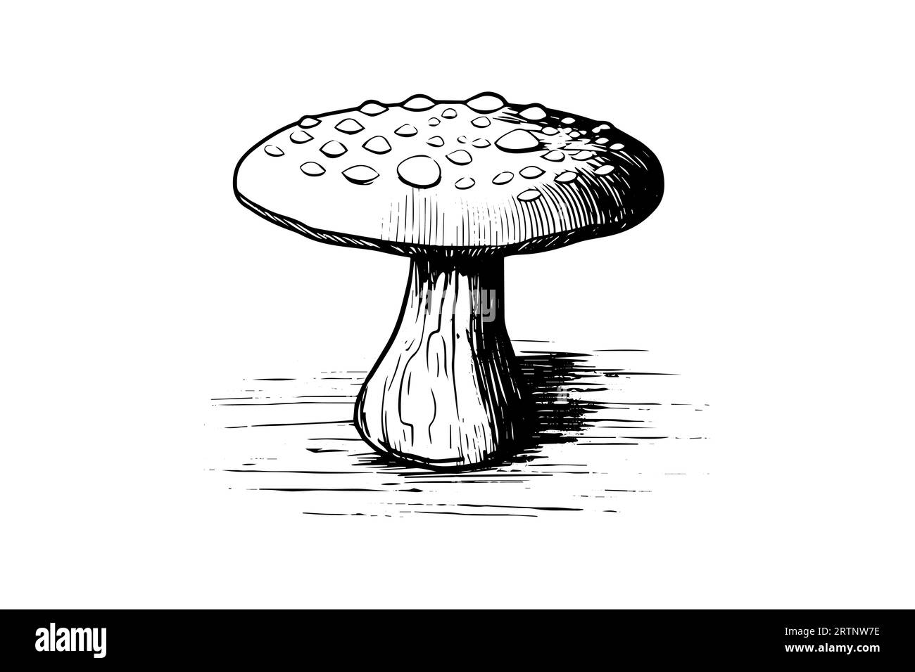 Fly Agaric Mushroom Hand Drawn Sketch Engraving Vintage Style Vector