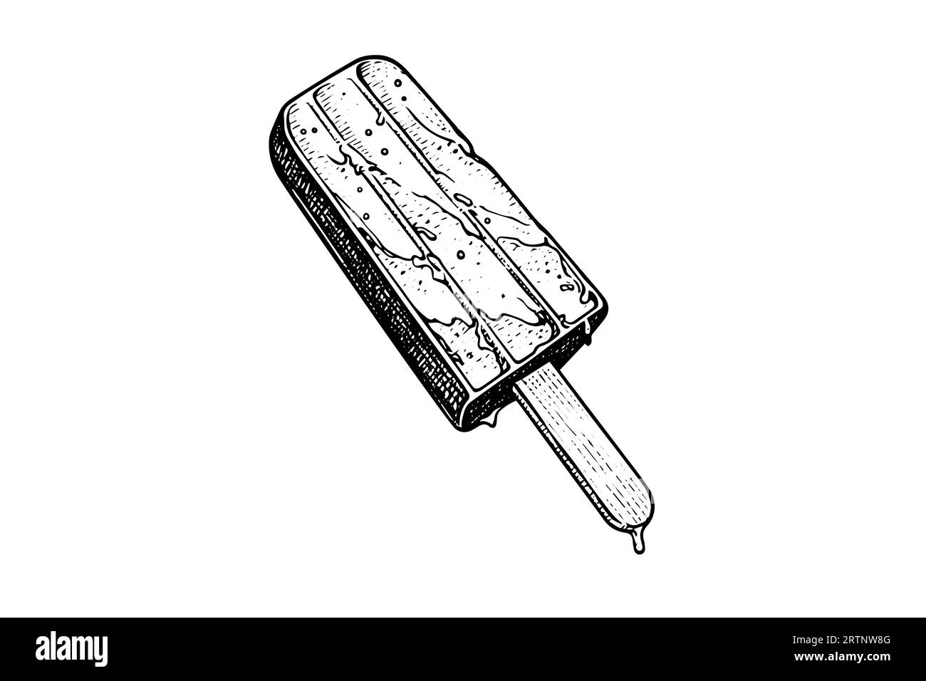 Ice cream on a stick. Ink hand drawn sketch engraved style vector ...
