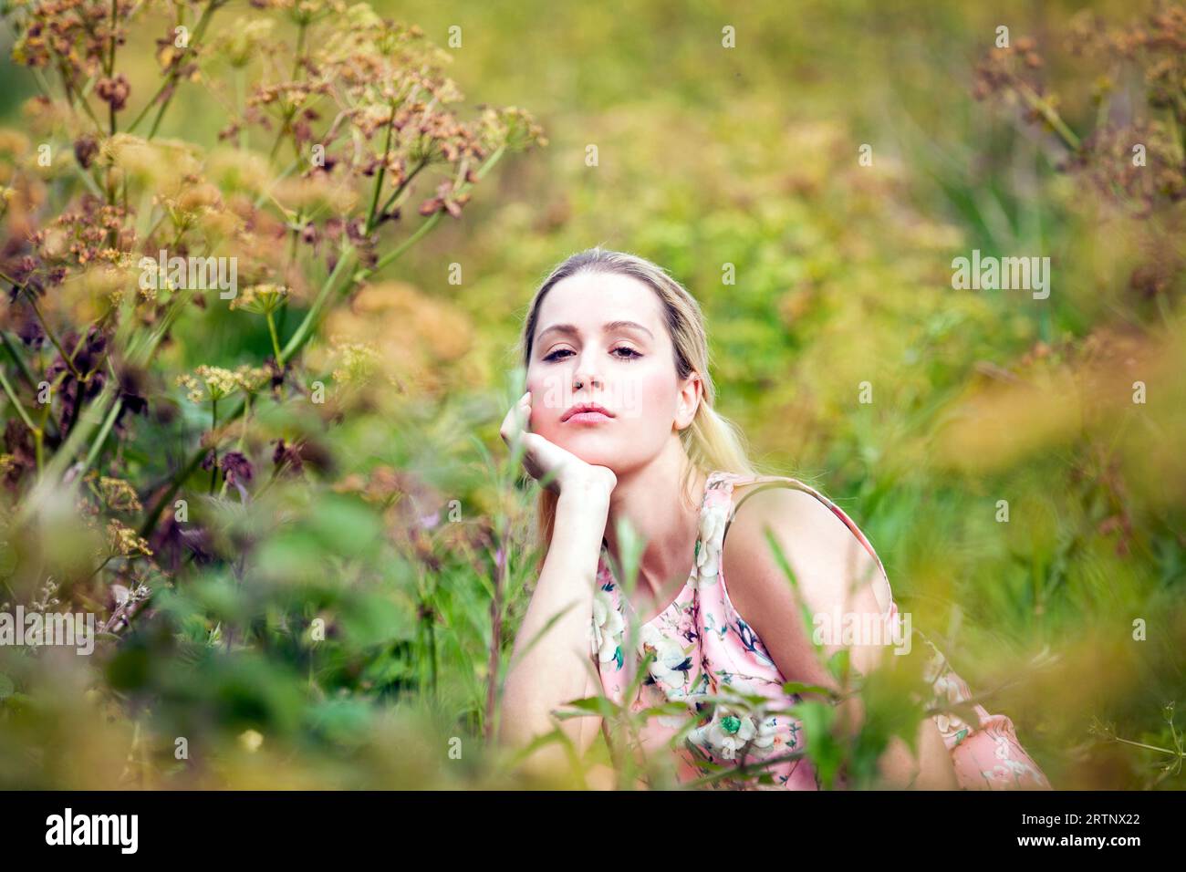 Model posing in meadow hi-res stock photography and images - Alamy