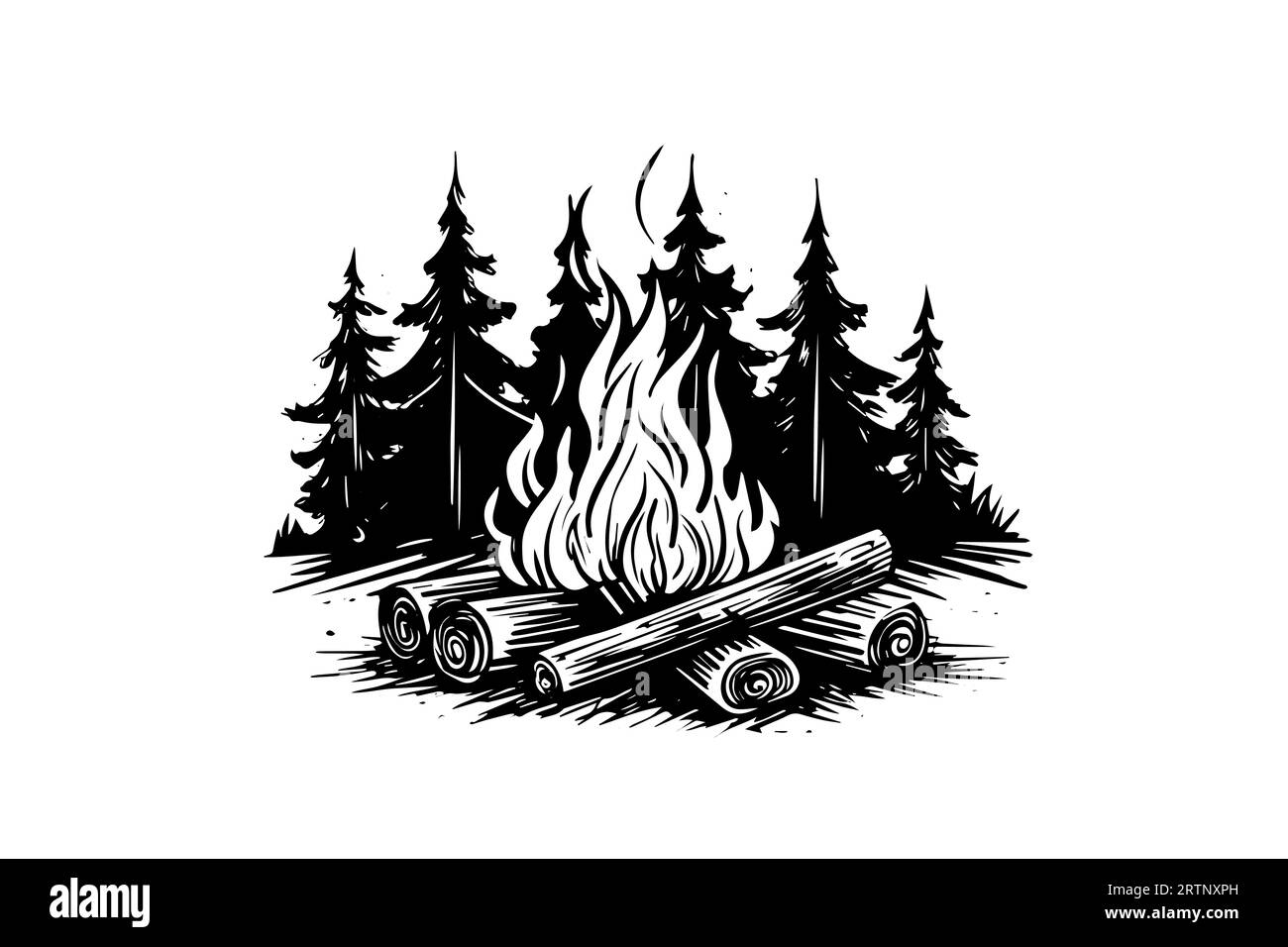 Campfire flame bonfire in nature Black and White Stock Photos & Images ...
