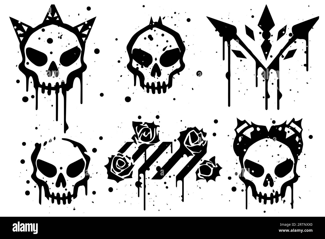 Set of hand drawn sketch grunge ink graphiti doodle scull. Tattoo ...
