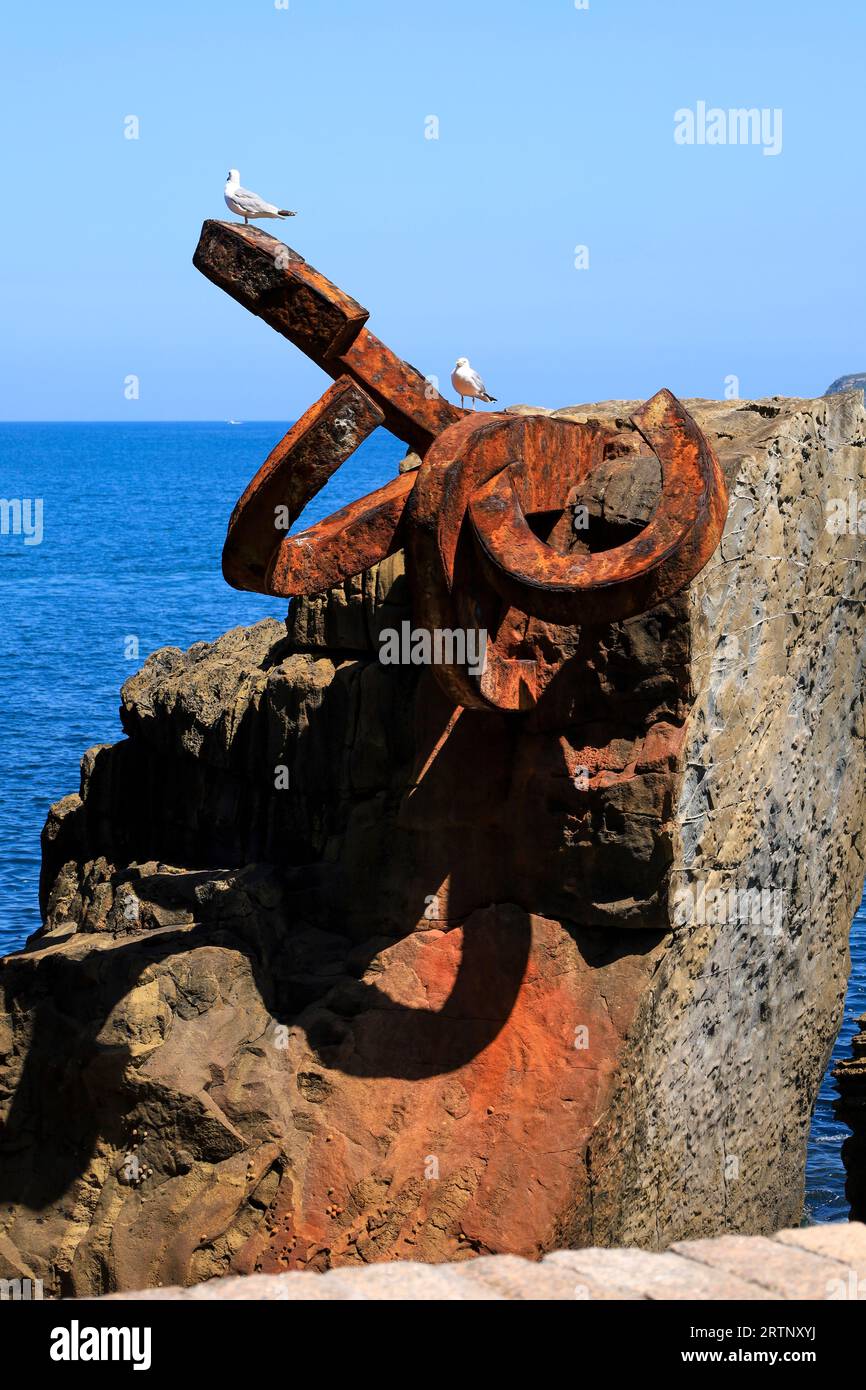 San Sebastian, Gipuzkoa, Spain- August 13, 2023: The Wind Comb steel ...