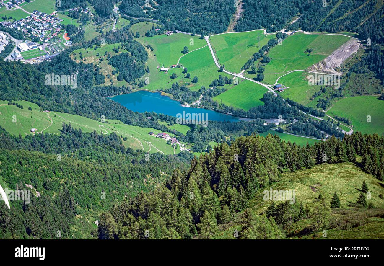 Aerial view of the landscape above the Sigmund Thun flume with the so ...