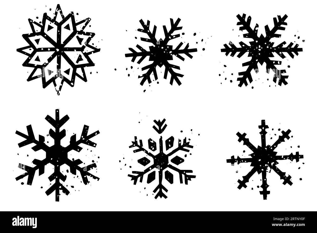 Grunge lino cut snowflakes stamps collection pack. Distressed textures ...