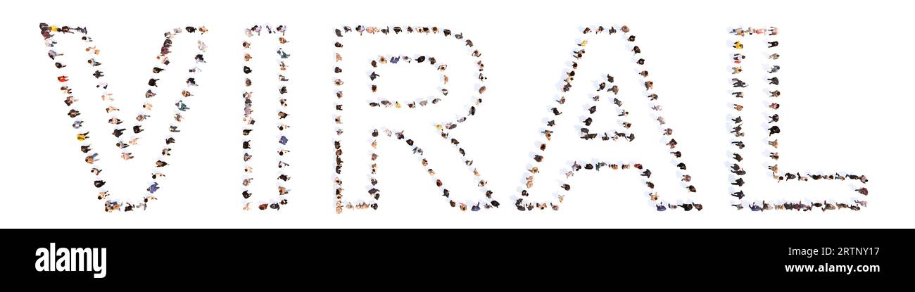 Conceptual large community of people forming the word VIRAL. 3d ...