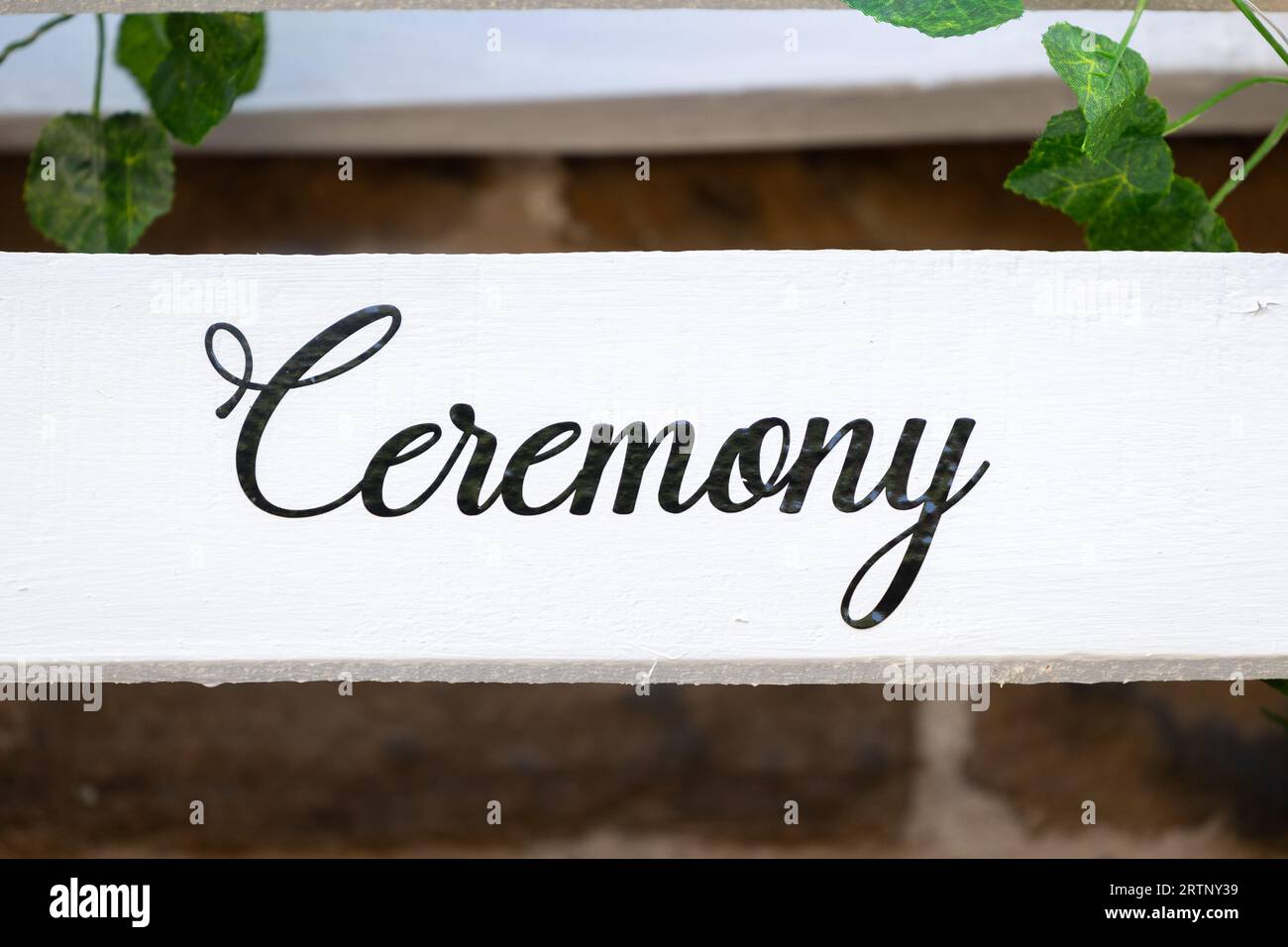 Wedding Ceremony Sign black text on white background directing guests ...