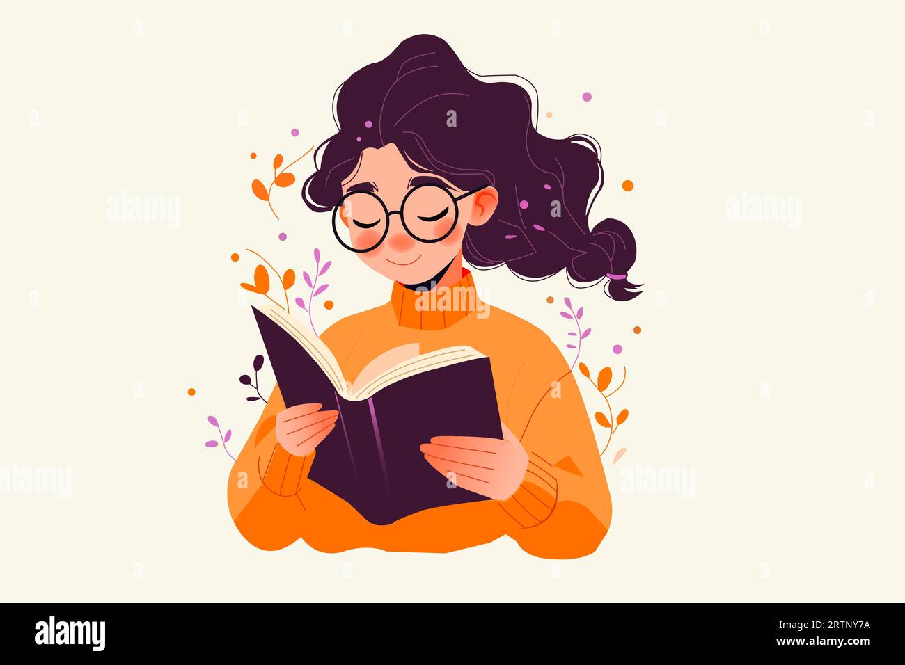 Young girl reading a book. Modern vector flat illustration. Young ... Young girl reading a book. Modern vector flat illustration. Young ...