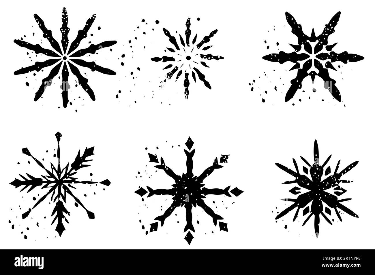 Grunge lino cut snowflakes stamps collection pack. Distressed textures ...