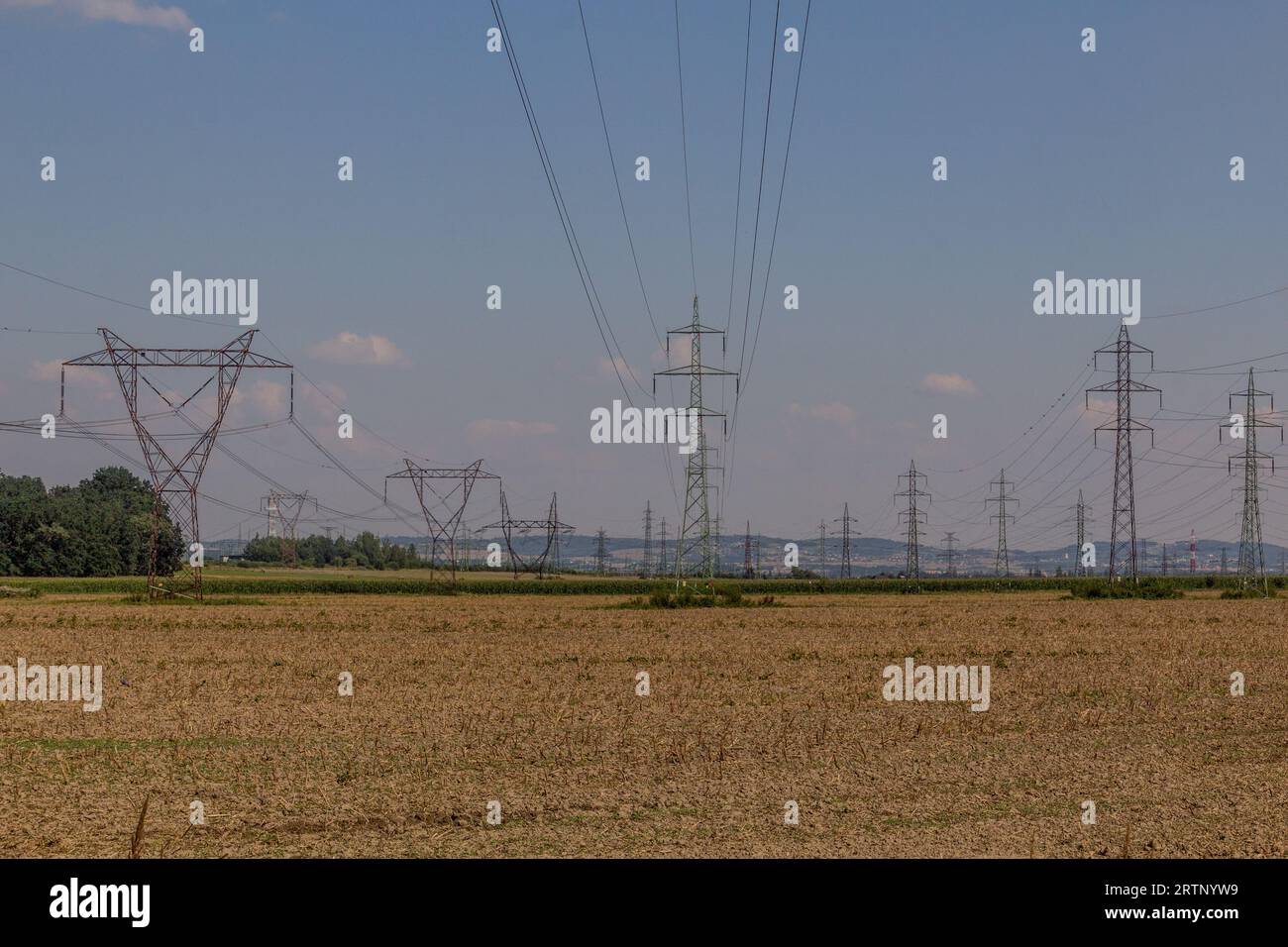 High voltage transmission lines in Southern Bohemia, Czech Republic ...