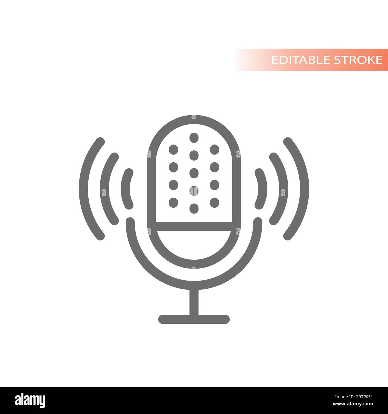 Podcast microphone line vector icon. Streaming mic, sound outline ... Podcast microphone line vector icon. Streaming mic, sound outline ...