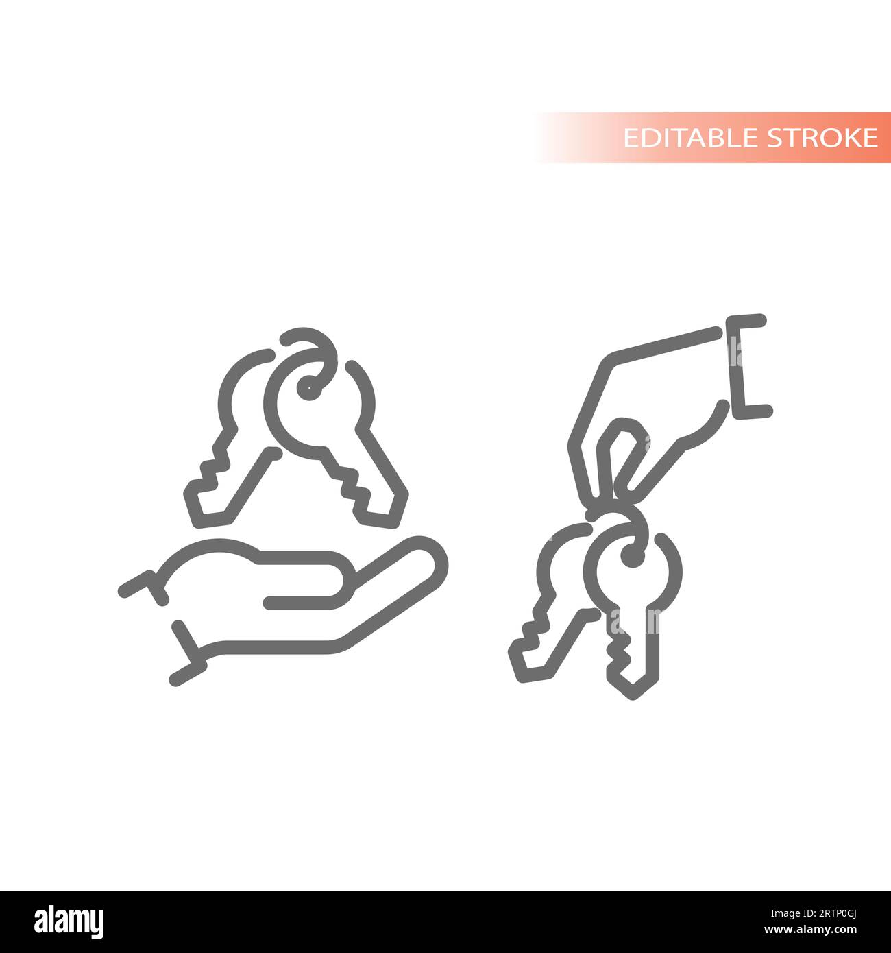 Hand holding keys on keychain line vector icon. Buying a house, real ...