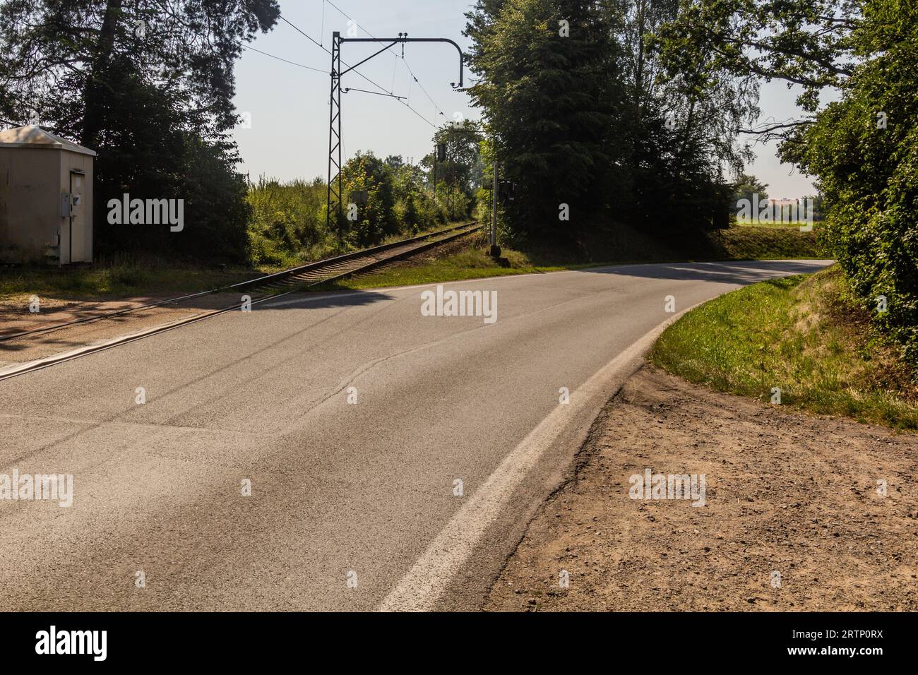 Road and railway splitting at the end of Duha (Rainbow) bridge with ...