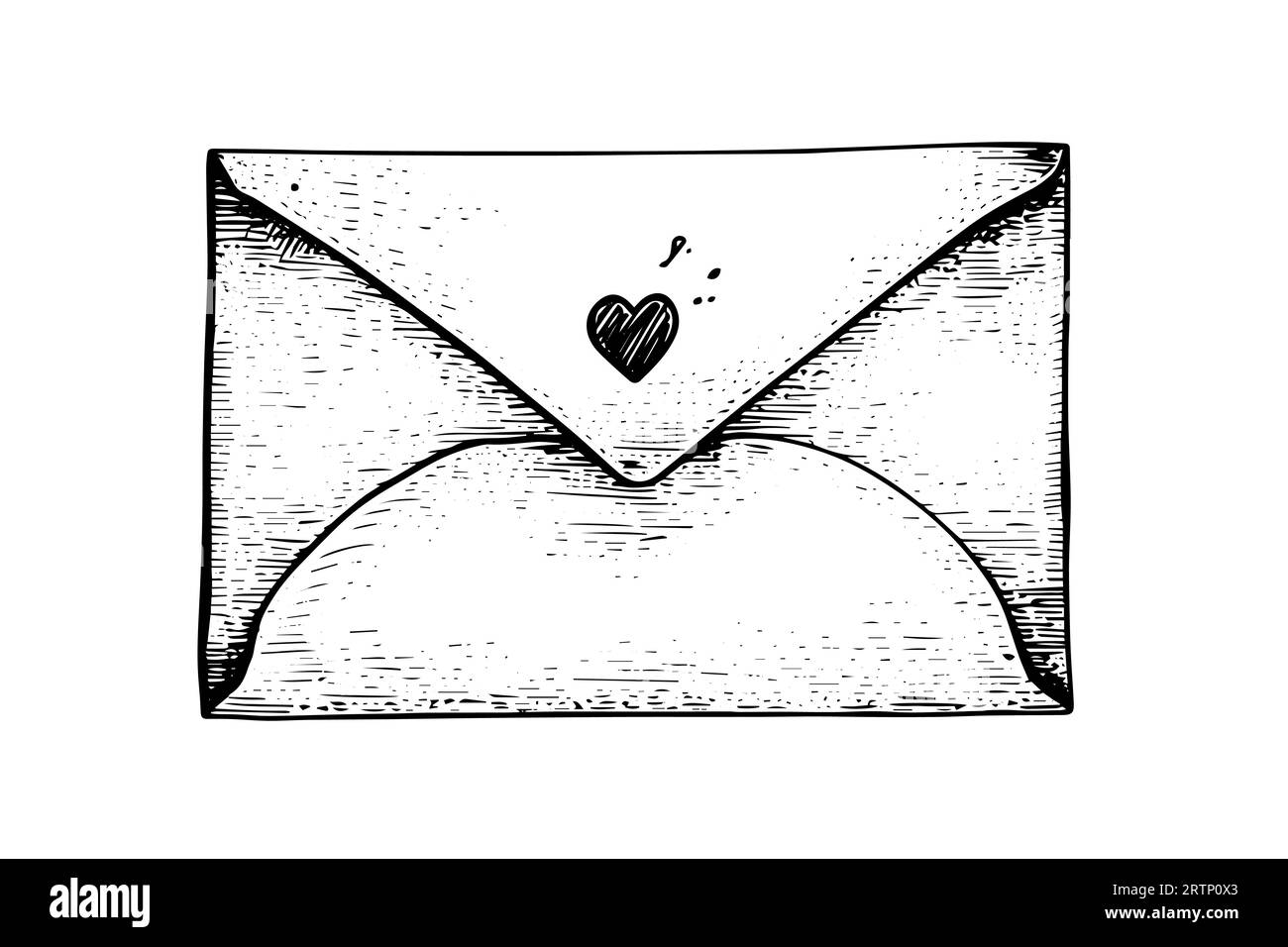 Envelope with heart hand drawn ink sketch. Engraving vintage style ...