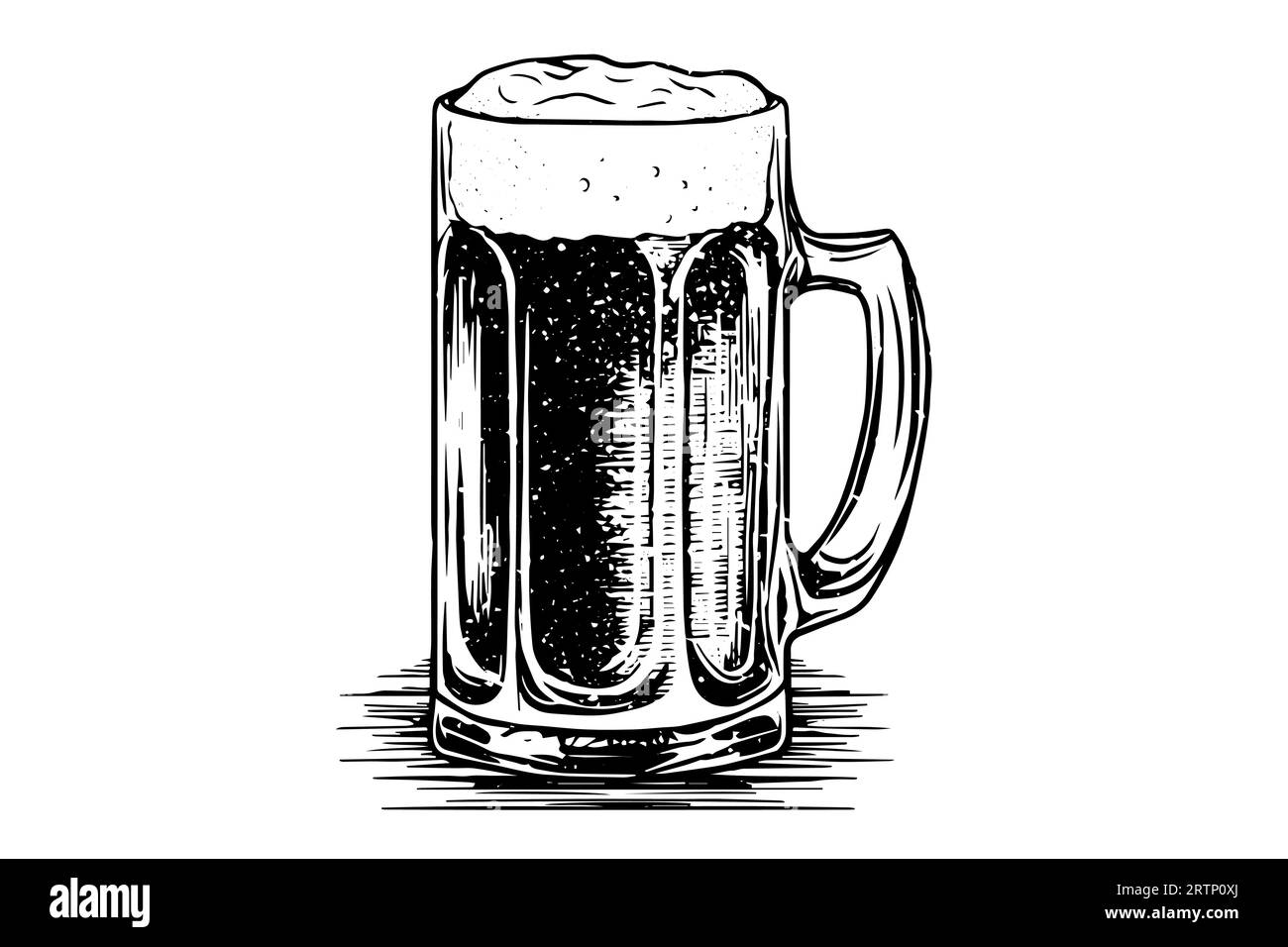 Beer glass with ale and lush foam.hand drawn ink sketch. Engraving ...