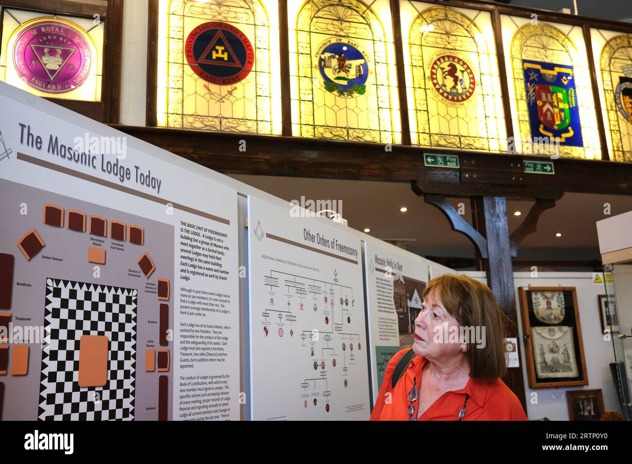 Woman visitor at the Kent Museum of Freemasonry in Canterbury, Kent ...