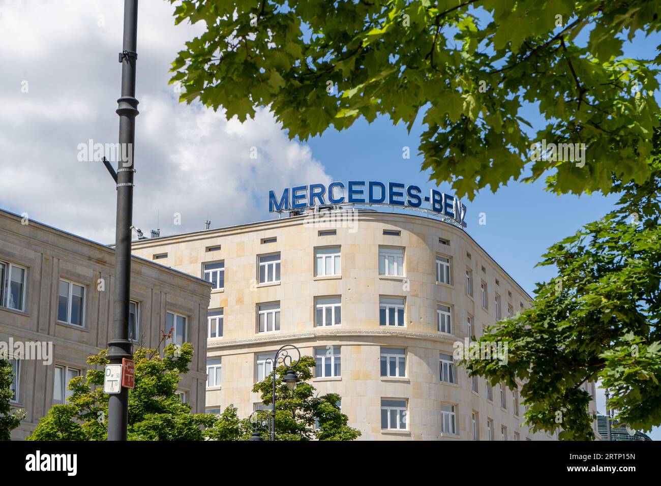 MERCEDES-BENZ logo on the building. Logotype automotive manufacturer ...