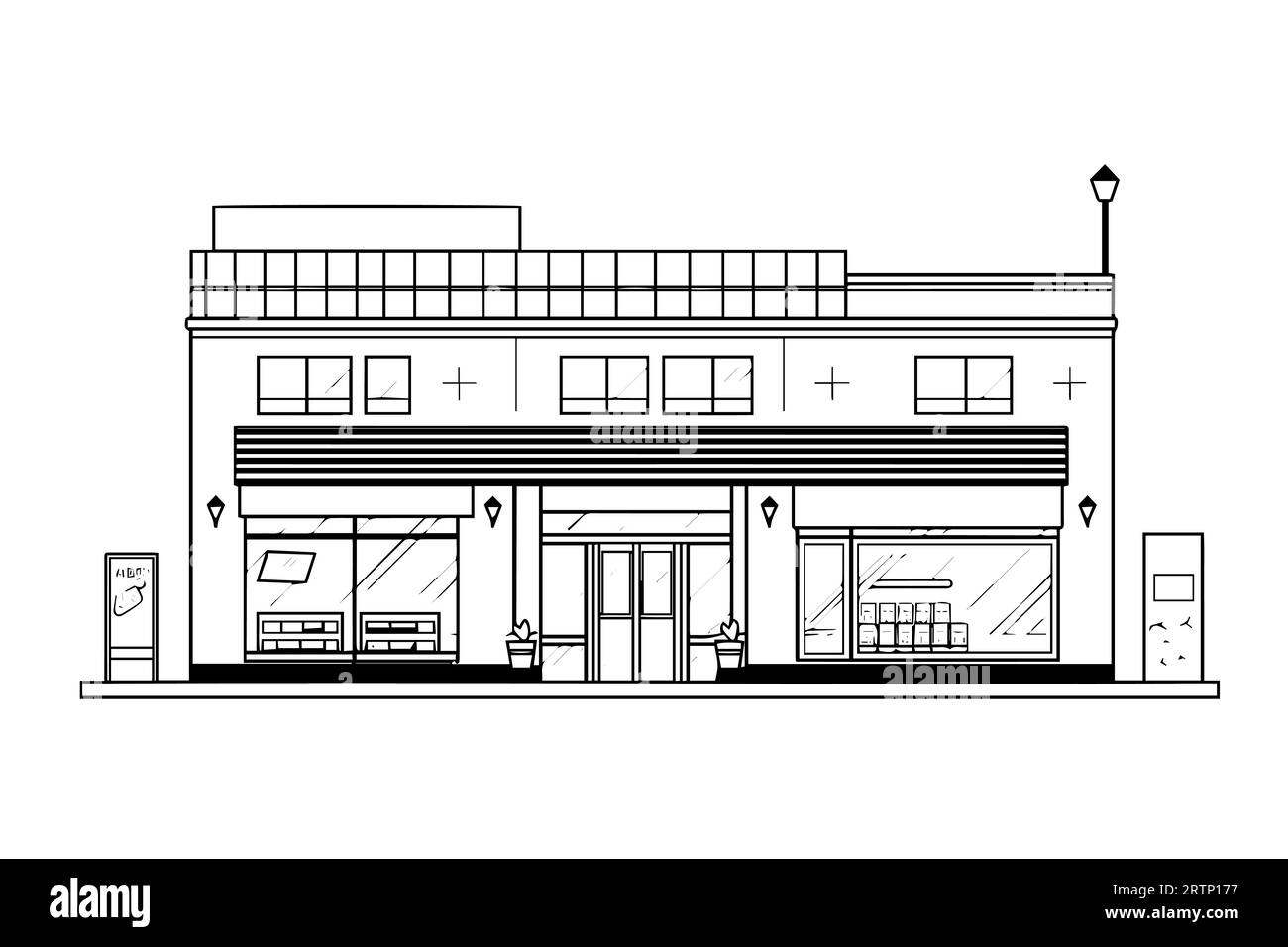 Storefront line design. Hand drawn shop line art vector illustration ...