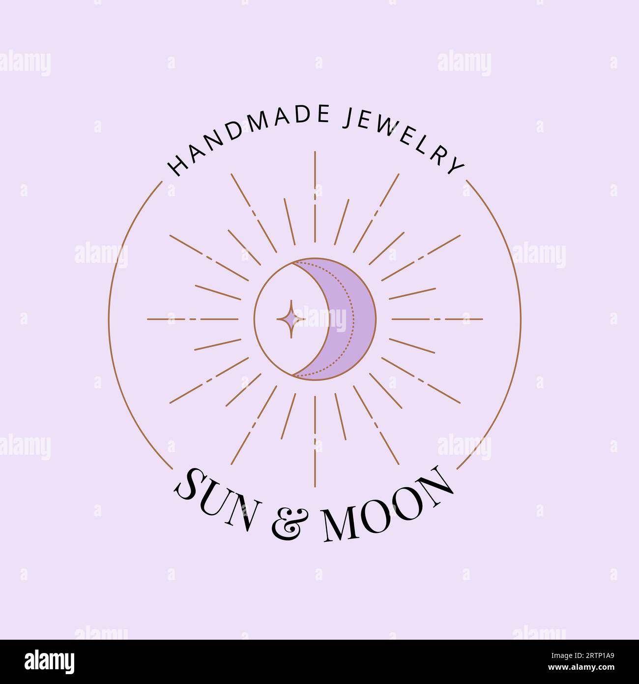 Linear bohemian sun and moon logo, abstract design for decoration in ...