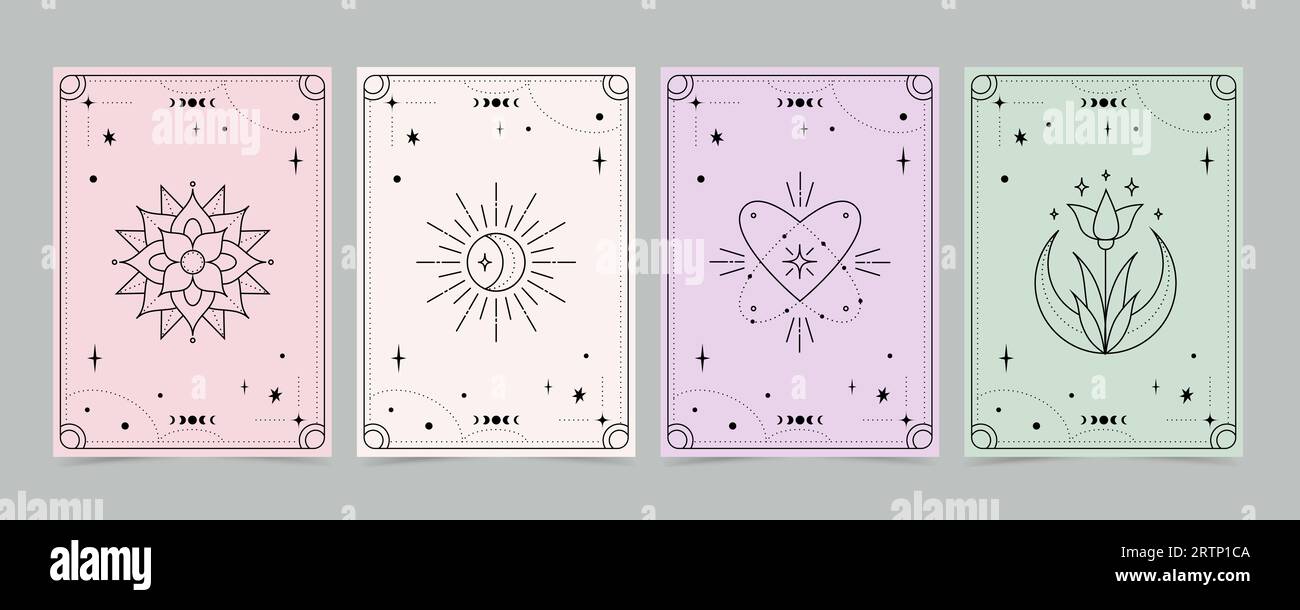 Tarot cards set - esoteric mystical deck design with spiritual symbols ...