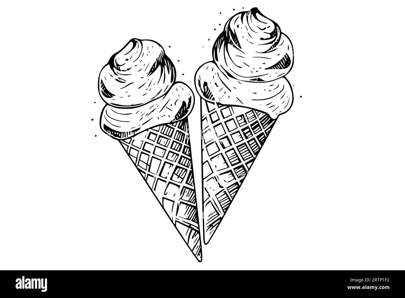 Ice Cream Cones Ink Hand Drawn Sketch Engraved Style Vector