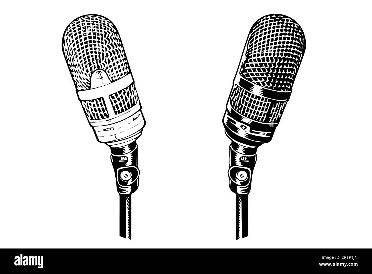 Vintage retro microphone hand drawn sketch engraving style vector ...