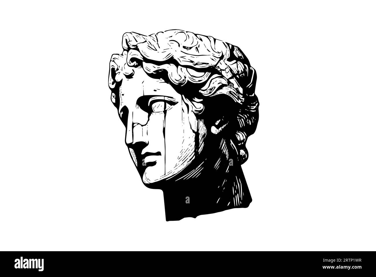 Cracked statue head of greek sculpture sketch engraving style vector ...