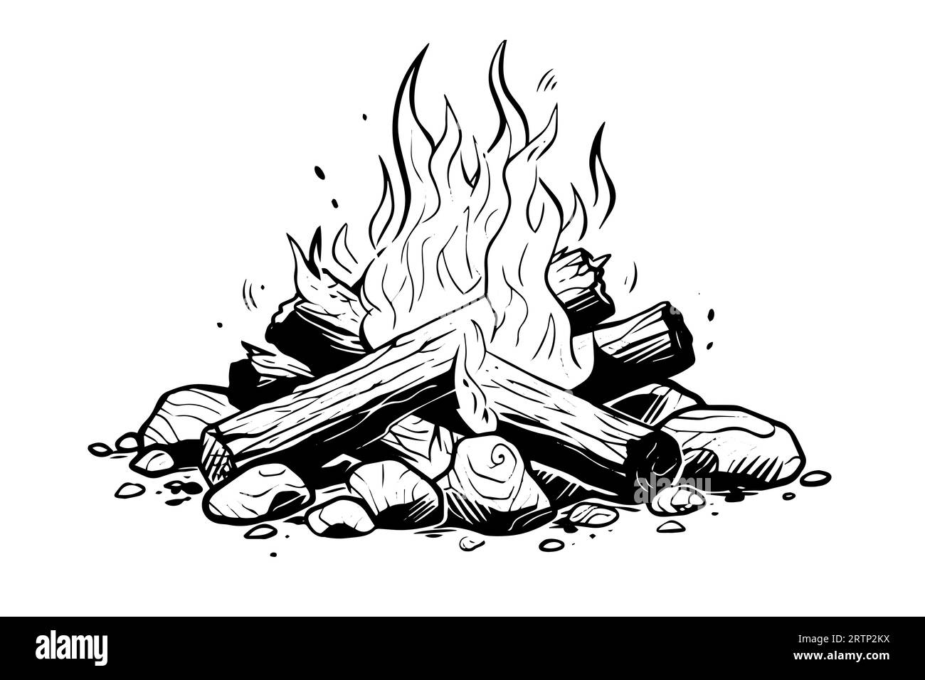 Hand drawn camping bonfire. Vector illustration of fire in sketch ...