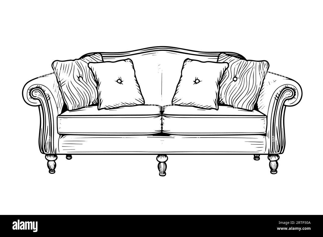 Vintage sofa hand drawn ink sketch. Engraving style vector illustration ...