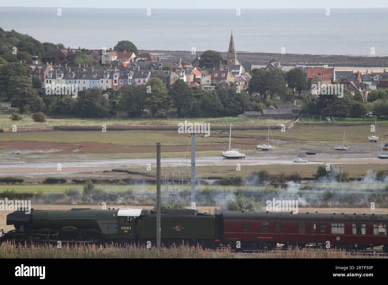 Flying Scotsman Steam Train from (York - Edinburgh) passing Alnmouth ...