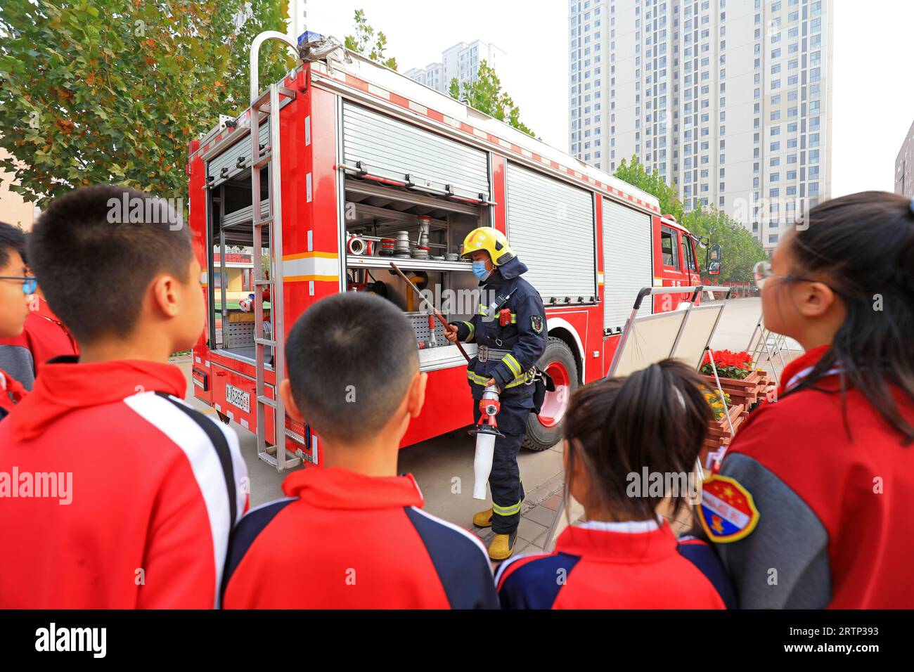 LUANNAN COUNTY, China - November 3, 2021: Firefighters introduce the ...