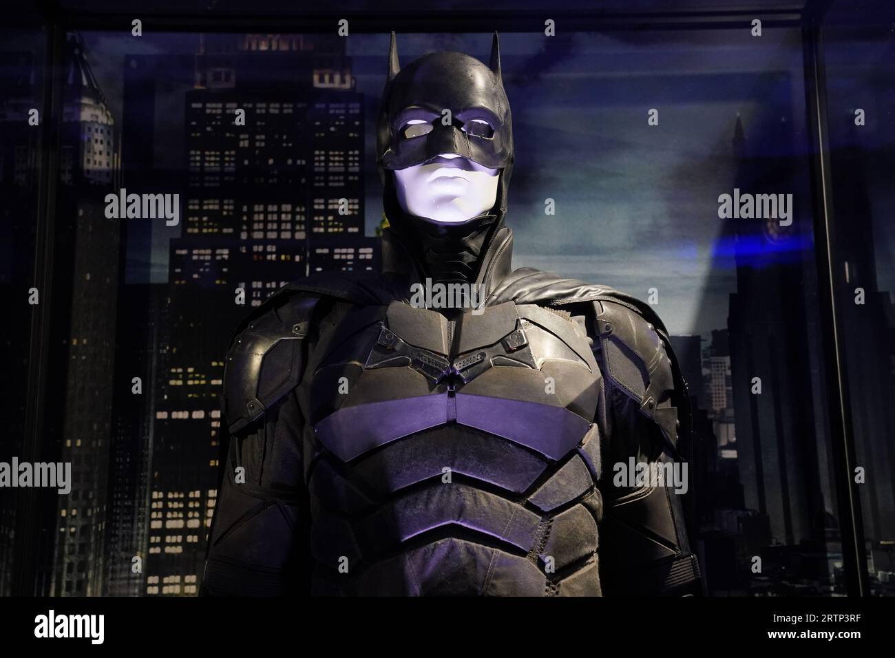 A costume worn in the movie The Batman at the DC Comics and Warner Bros ...