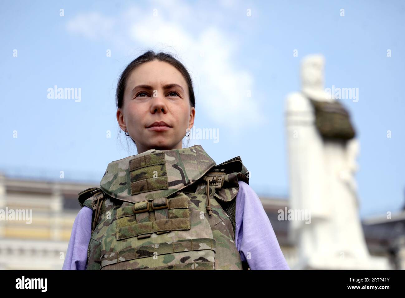 KYIV, UKRAINE - SEPTEMBER 14, 2023 - A woman wears the first Ukrainian ...
