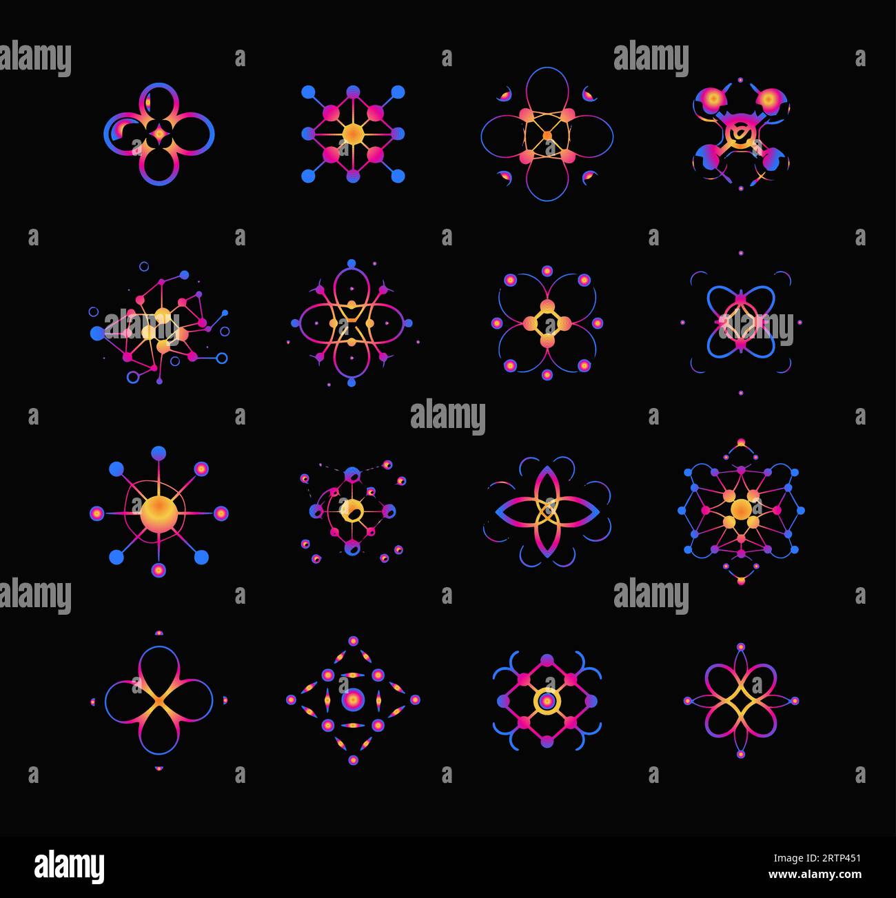 Abstract colorful molecular design elements, viruses logos, galaxy icon ...